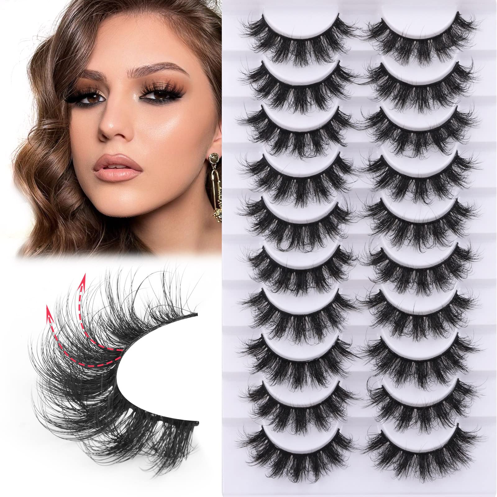 Mink Lashes Fluffy Eyelashes Natural 6D D Curl False Eyelashes Thick Full Eye Lashes Wispy Soft Handmade Reusable Lashes Pack