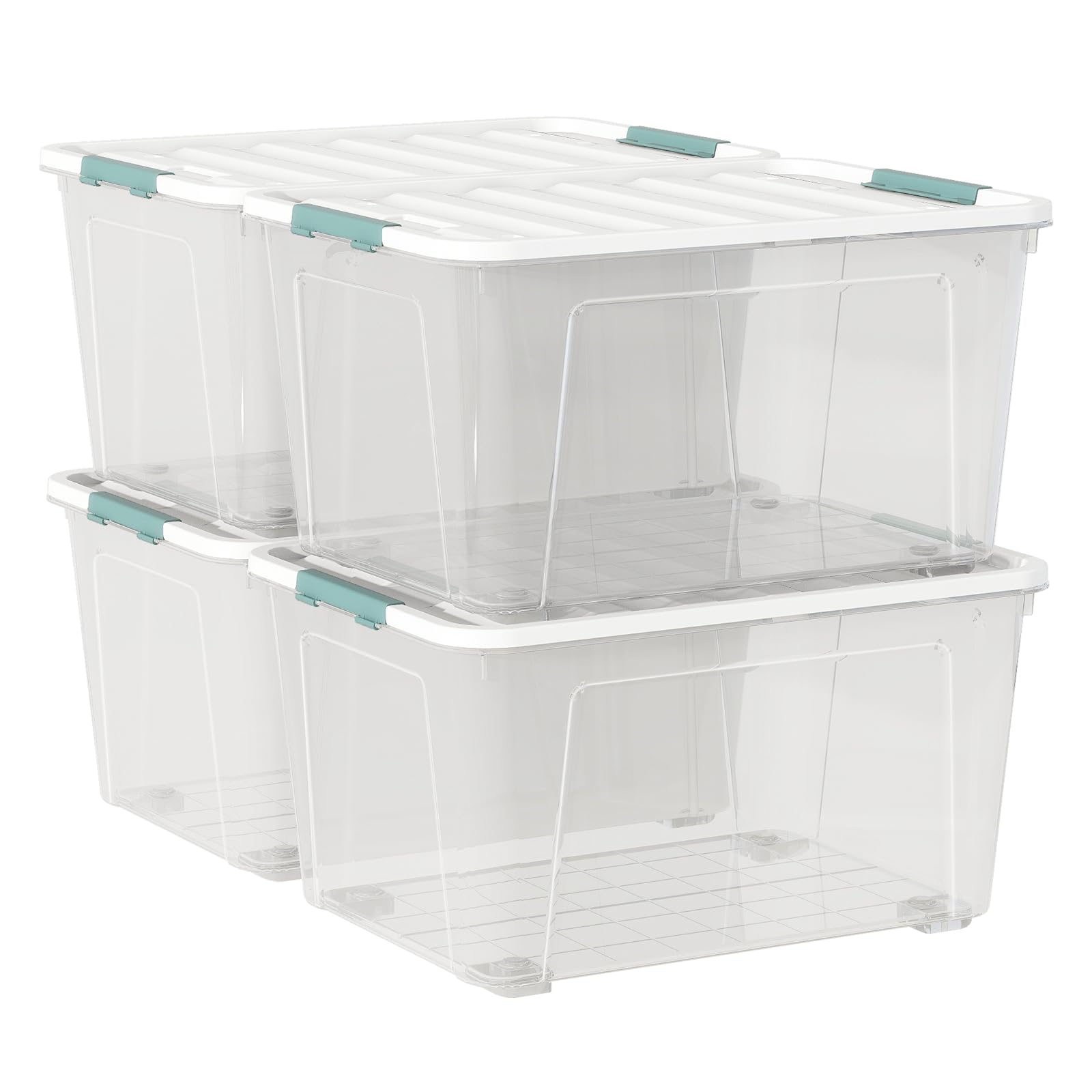 Nicesh 80 L Large Plastic Storage Bins with Latch Lids, 4-Pack Clear Plastic Storage Box with Wheels