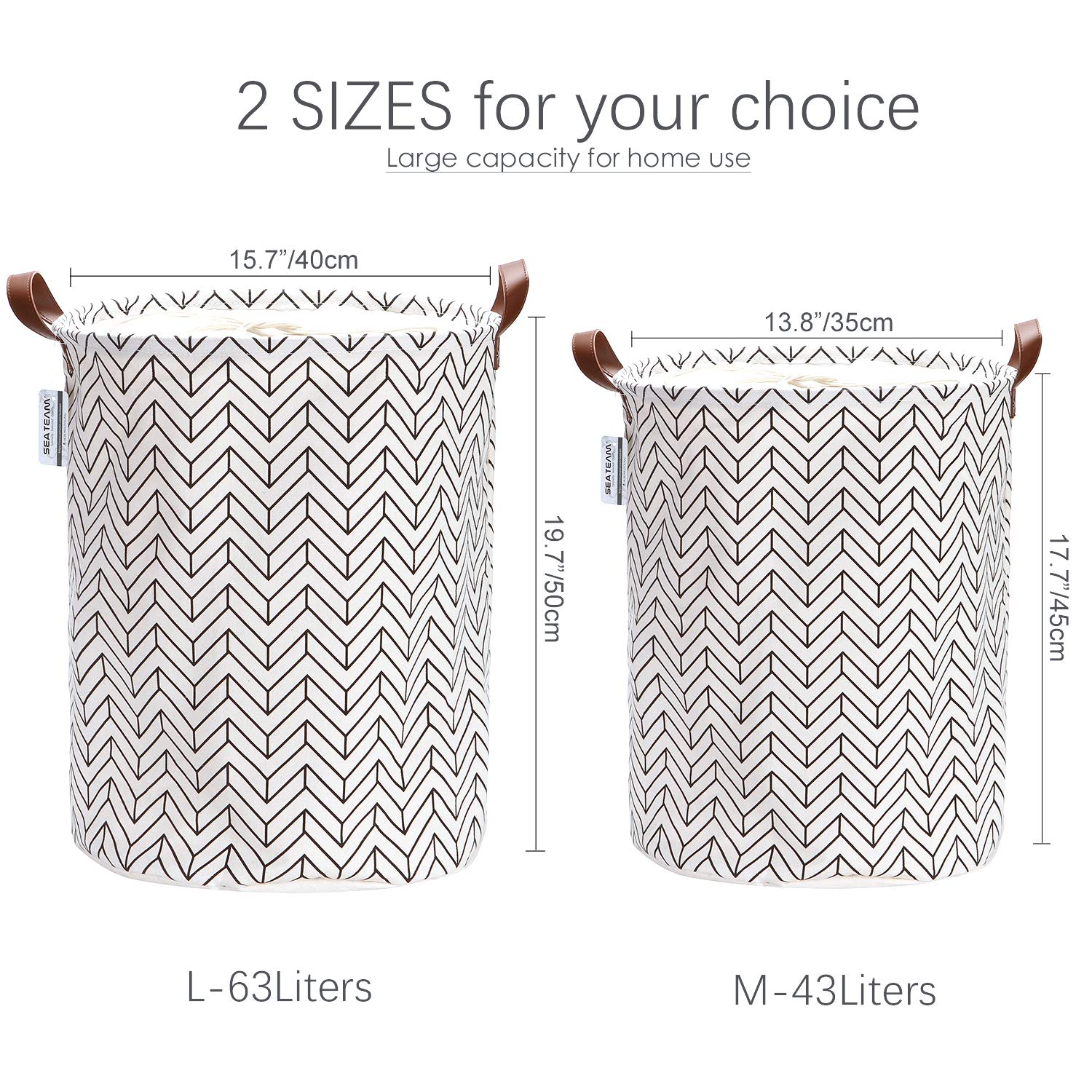 Sea Team Arrowhead Pattern Laundry Hamper Canvas Fabric Laundry Basket Collapsible Storage Bin with PU Leather Handles and Drawstring Closure, 19.7 by 15.7 inches, Waterproof Inner, Black