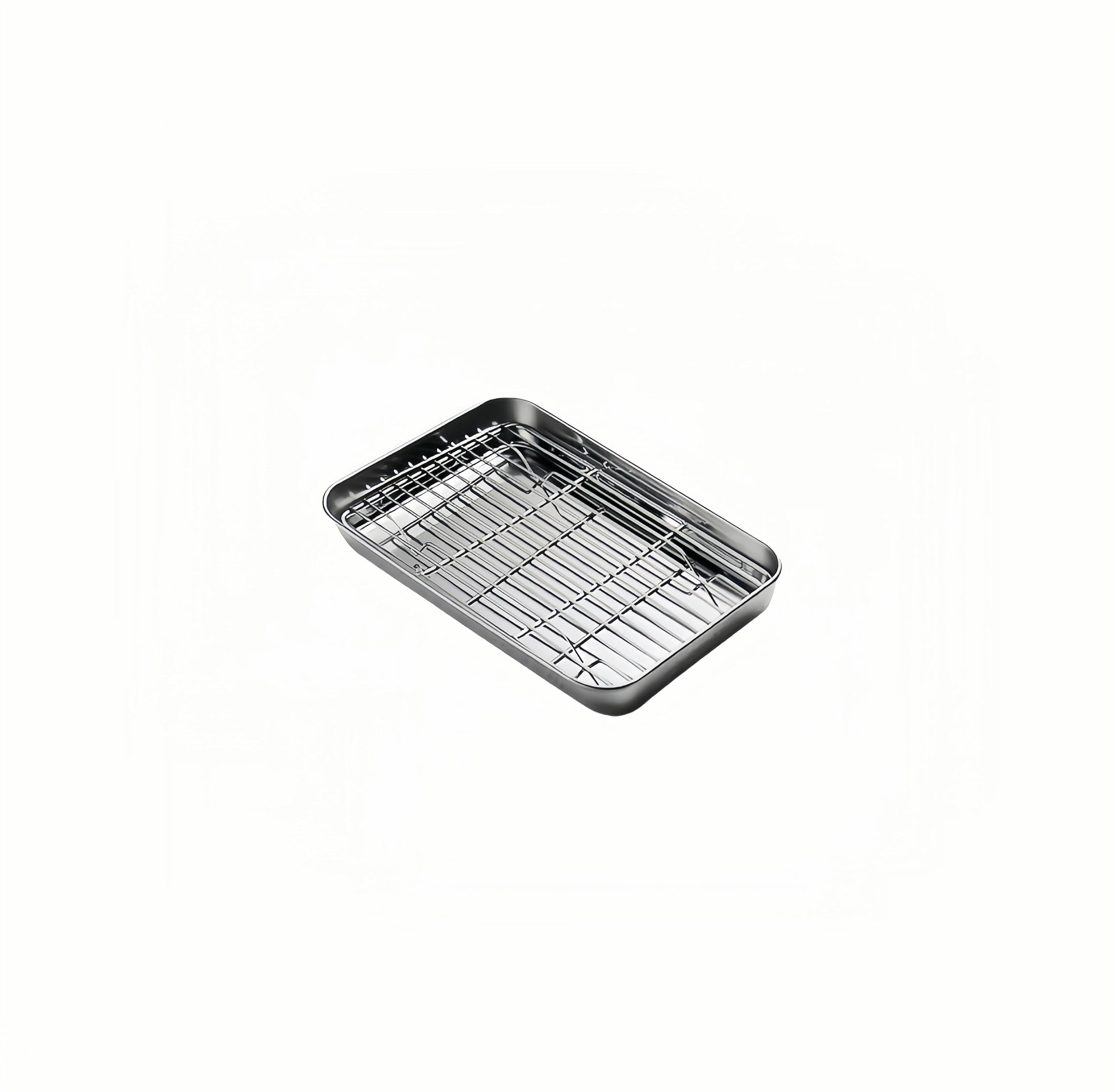 Roasting Pan Stainless steel Pans for Oven,Toaster Oven Tray Pans with cooling rack,Baking Sheet,Baking Pan Cookie Sheet with Rack,Shallow Edge(1.2inch),Dishwasher Safe (10.4x8x1.2in)