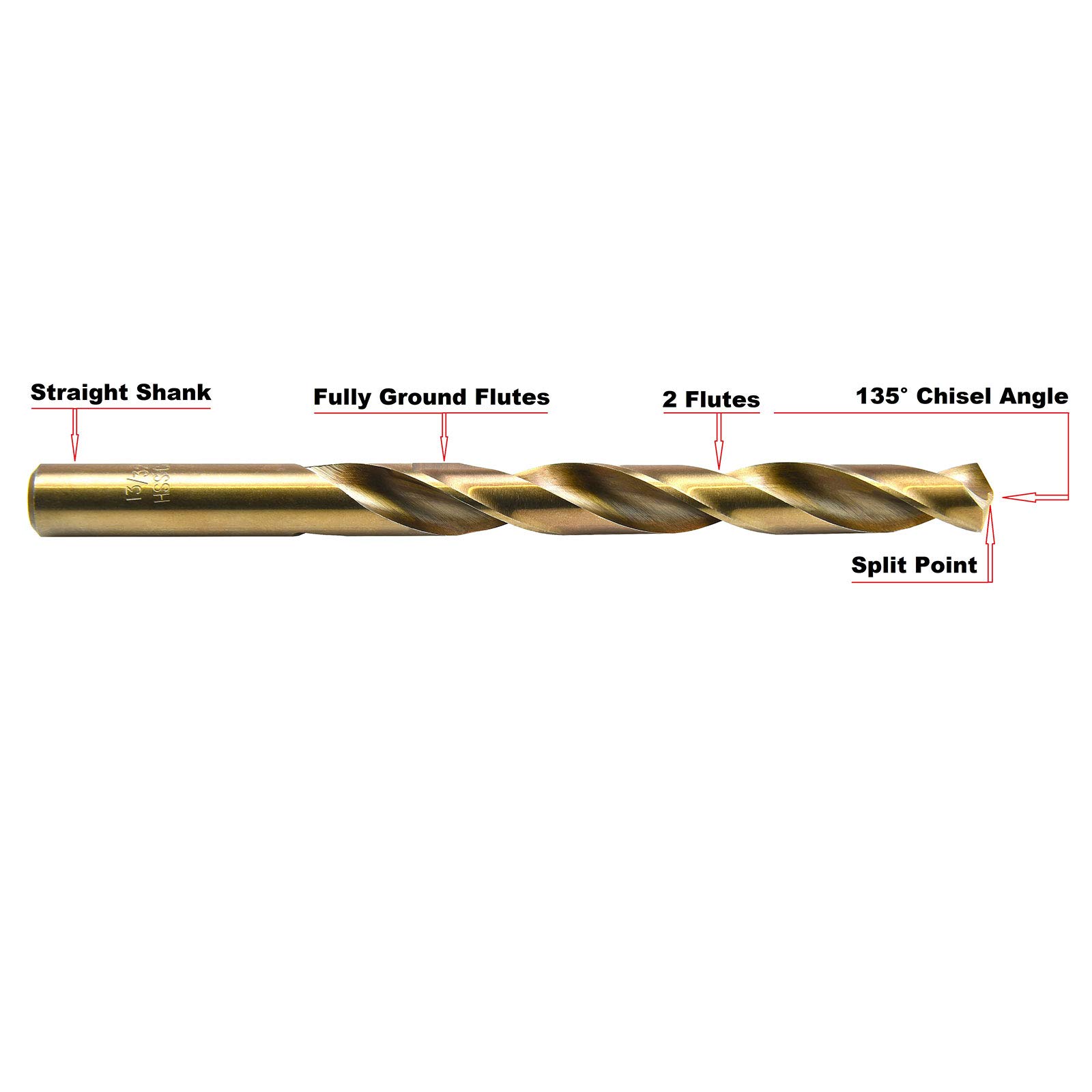MAXTOOL No.3 5pcs Identical Jobber Length Drills Dia 0.213" HSS M35 Cobalt Twist Drill Bits Wire Gauge Numbered Golden Straight Drills; JBN35G10R03P5