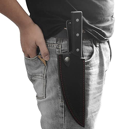 MiOYOOW Leather Knife Sheath, 8" Knife Head Sheath Kitchen Knife Protective Scabbard with Belt Loop for Camping BBQ Hunting