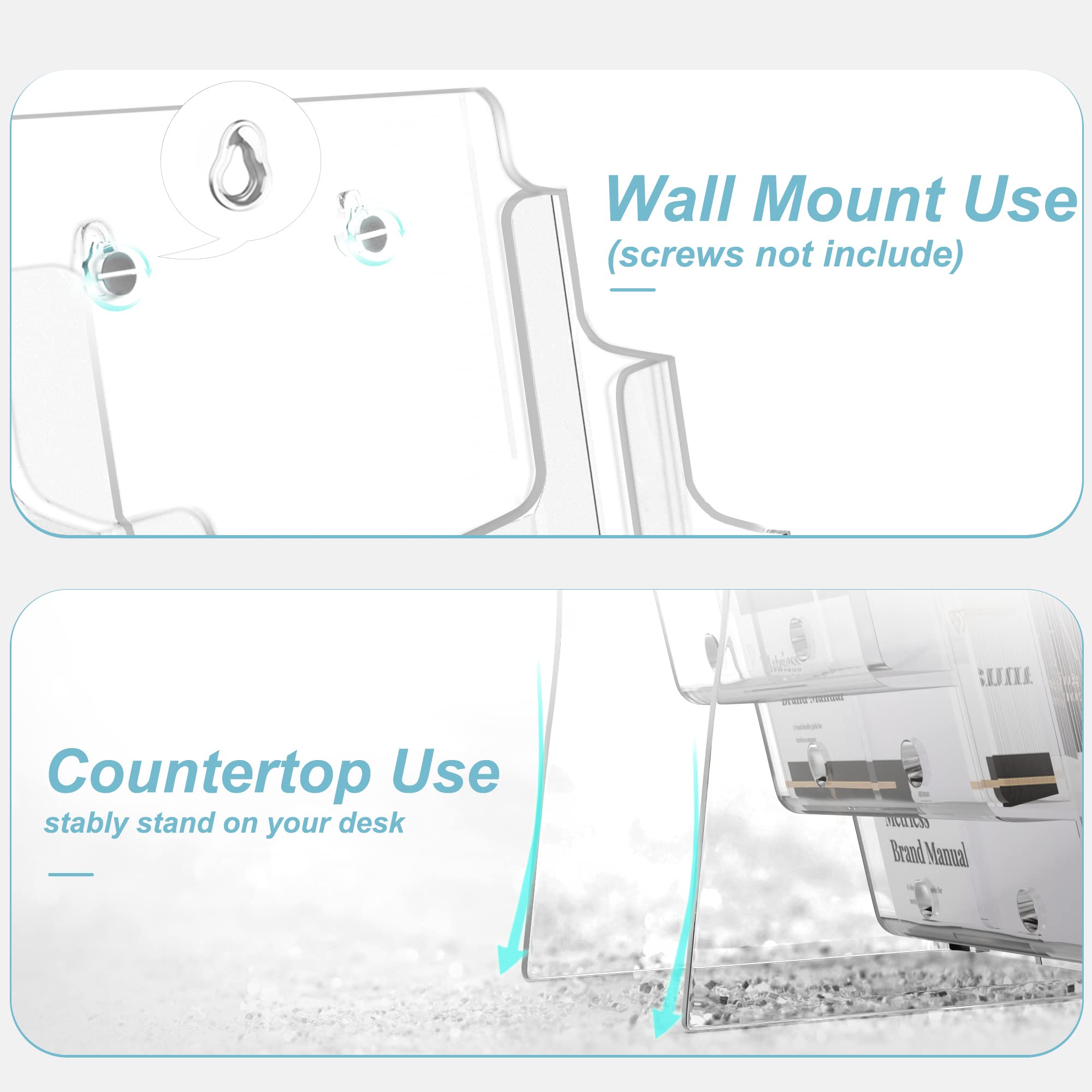 MaxGear Brochure Holder 4 Tier 6x9 inch Brochure Display Stand Flyer Holder Acrylic Brochure Holders Clear Pamphlet Holder Display Stand Literature Holder Wall Mount or Countertop, 2 Pack