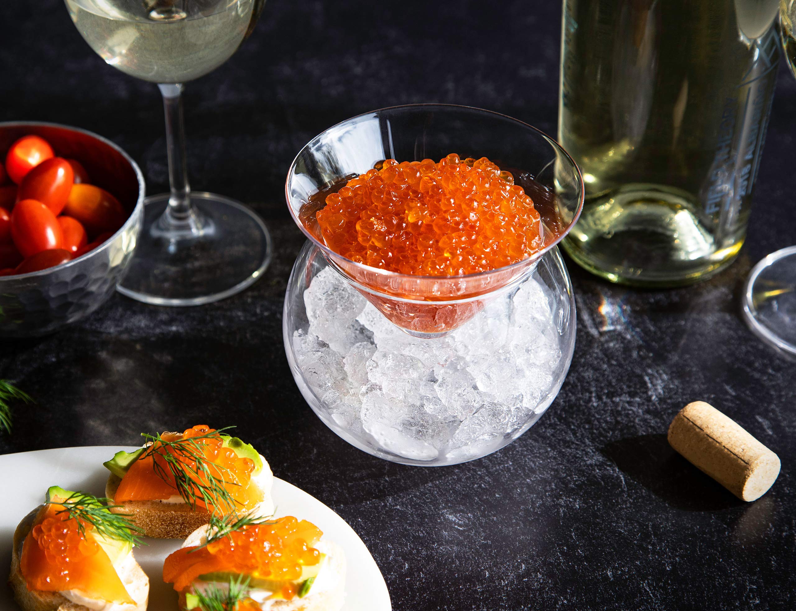 KooK Caviar Servering Set, Glass Chiller Serving Dish with Ice Holder, for Shrimp, Appetizers, Liquor, Martinis and Cocktails, Dishwasher Safe, 5 oz Bowl