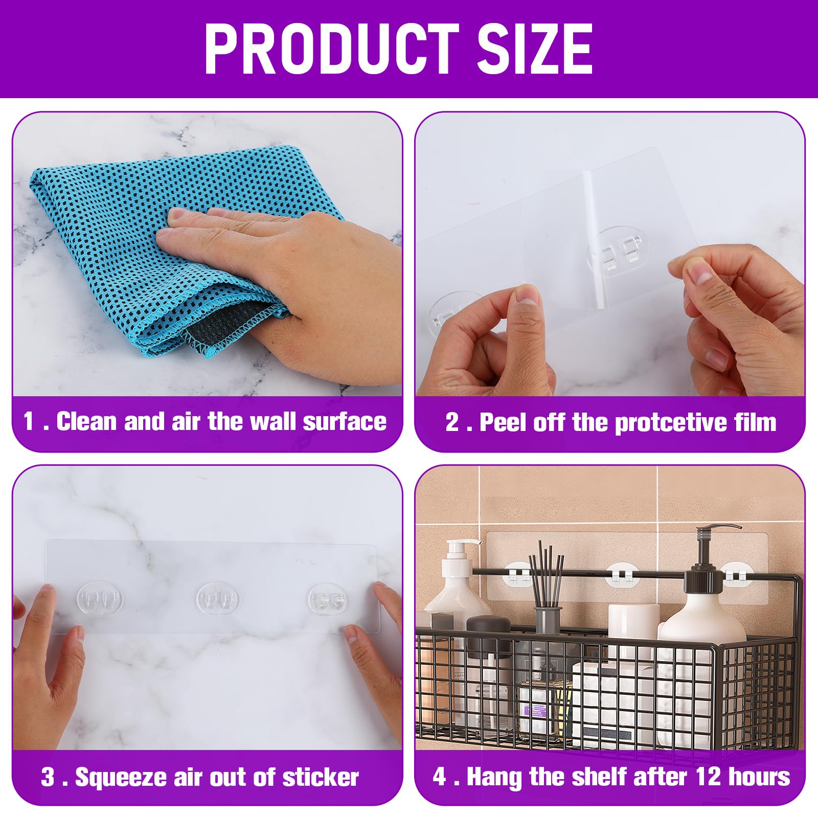 Qianyu 14 Pack Clear Shower Caddy Strong Adhesive Replacement Stickers Waterproof No Drilling Hooks Corner for Shelf Basket Kitchen Racks Bathroom Wall Hanging Shelves Storage Room Soap Holder