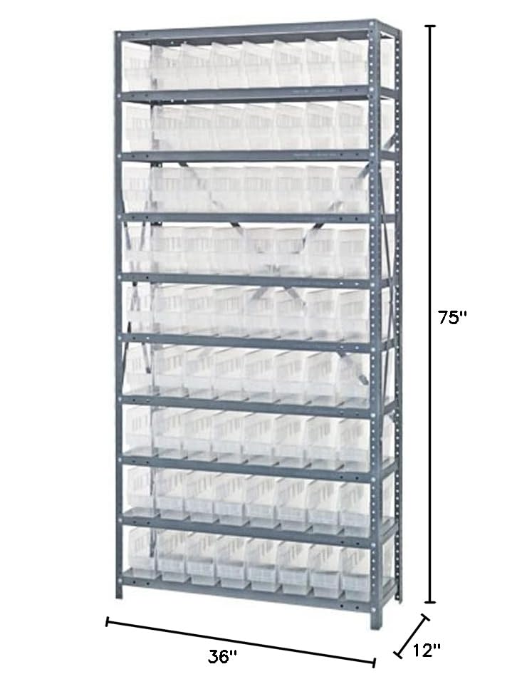Quantum Storage Systems 1275-201YL Store More Steel Shelving Unit with 6" Shelf Bins, 12" D x 36" W x 75" H, Yellow