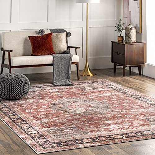 nuLOOM Emelina Traditional Persian Machine Washable Area Rug, 5x8, Red