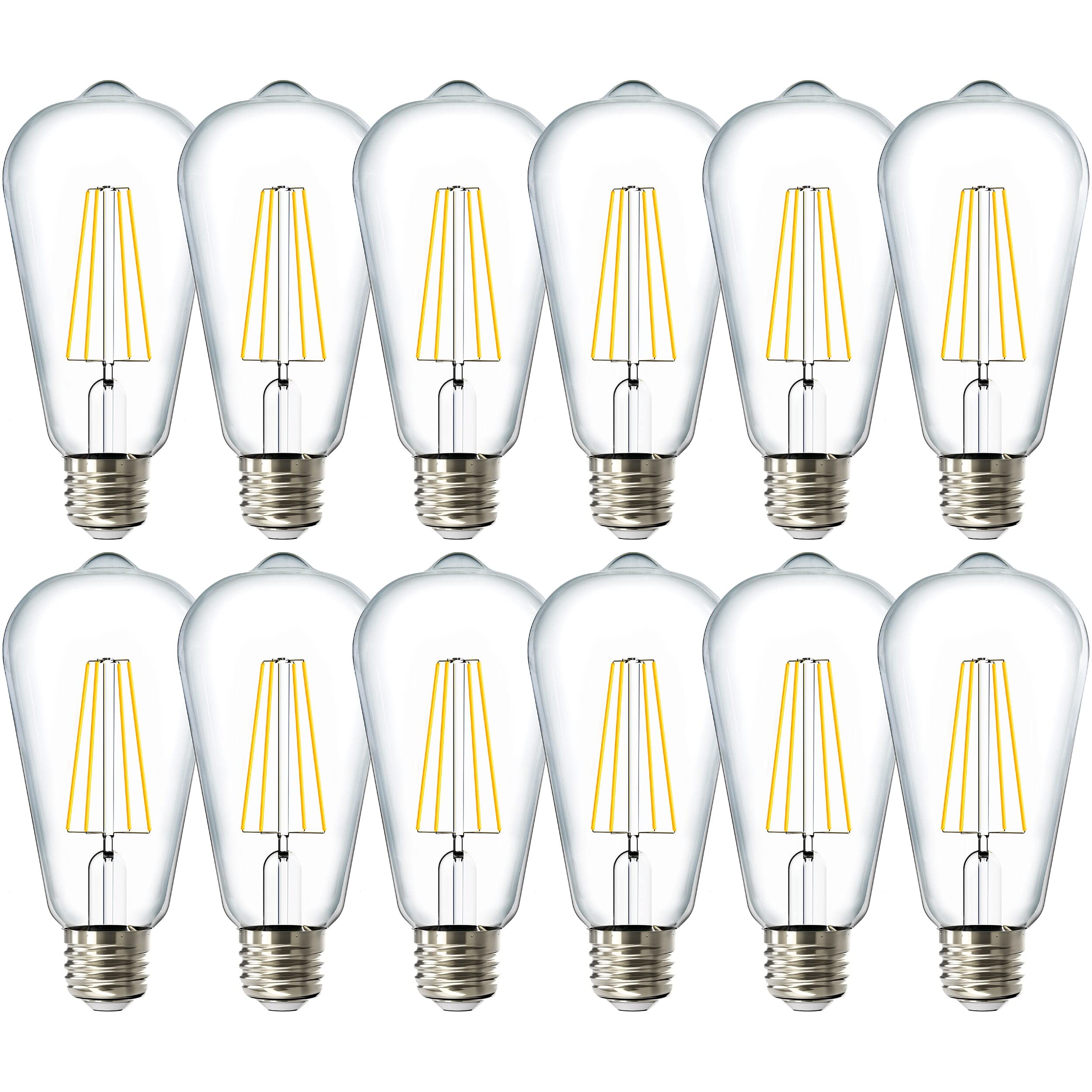 Sunco 12 Pack 60W Vintage LED Edison Bulbs Equivalent 8.5W CRI92 800 Lumens, Dimmable ST64 Filament 3000K Warm White E26 Medium Base Light Bulbs High Brightness Clear Glass Waterproof UL