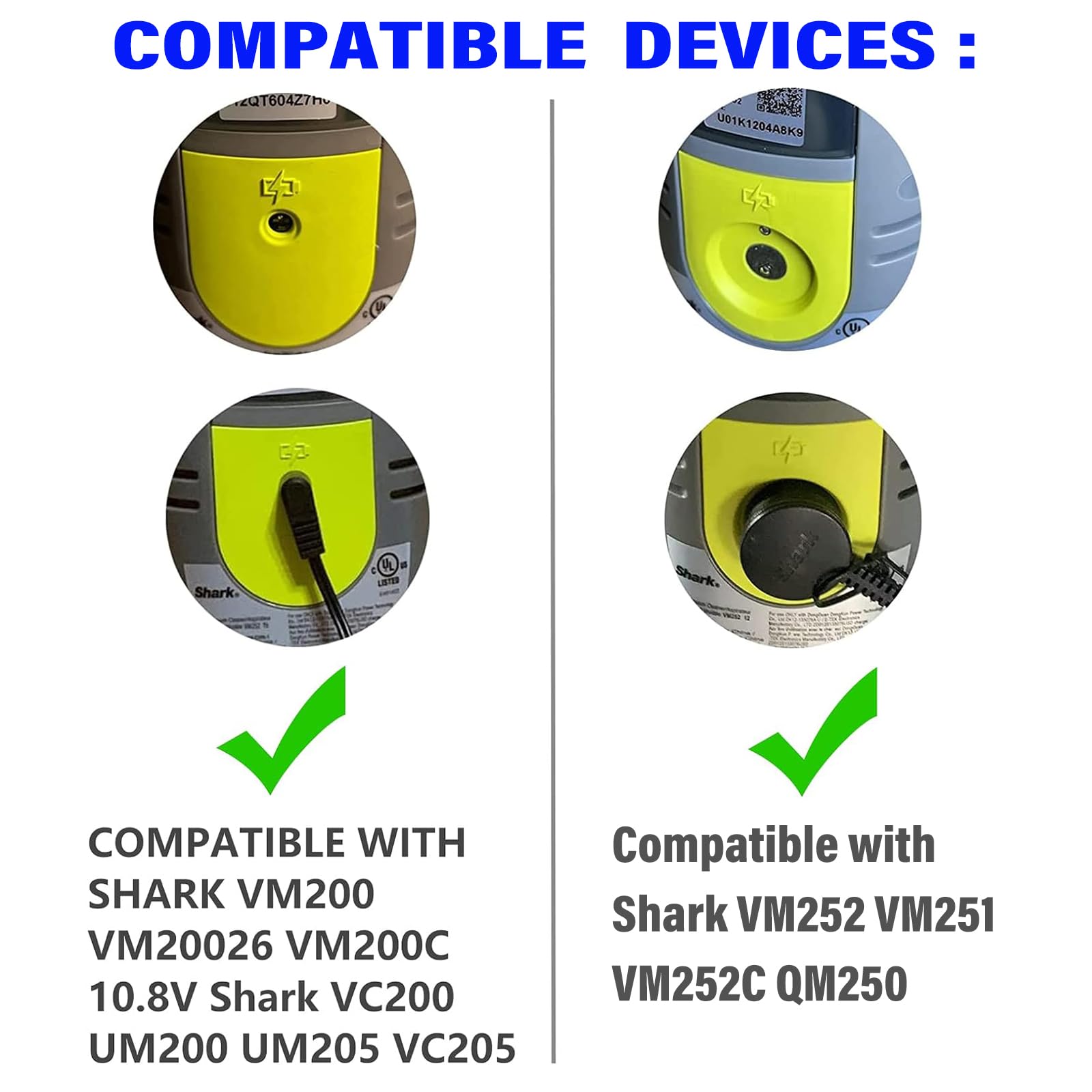 Replacement for Shark Vacmop Charger Compatible with Shark VM252 VM251 VM252C QM250 VM200 VM200C VC200 UM205 VC205 Hard Floor Vacuum Mop Charger