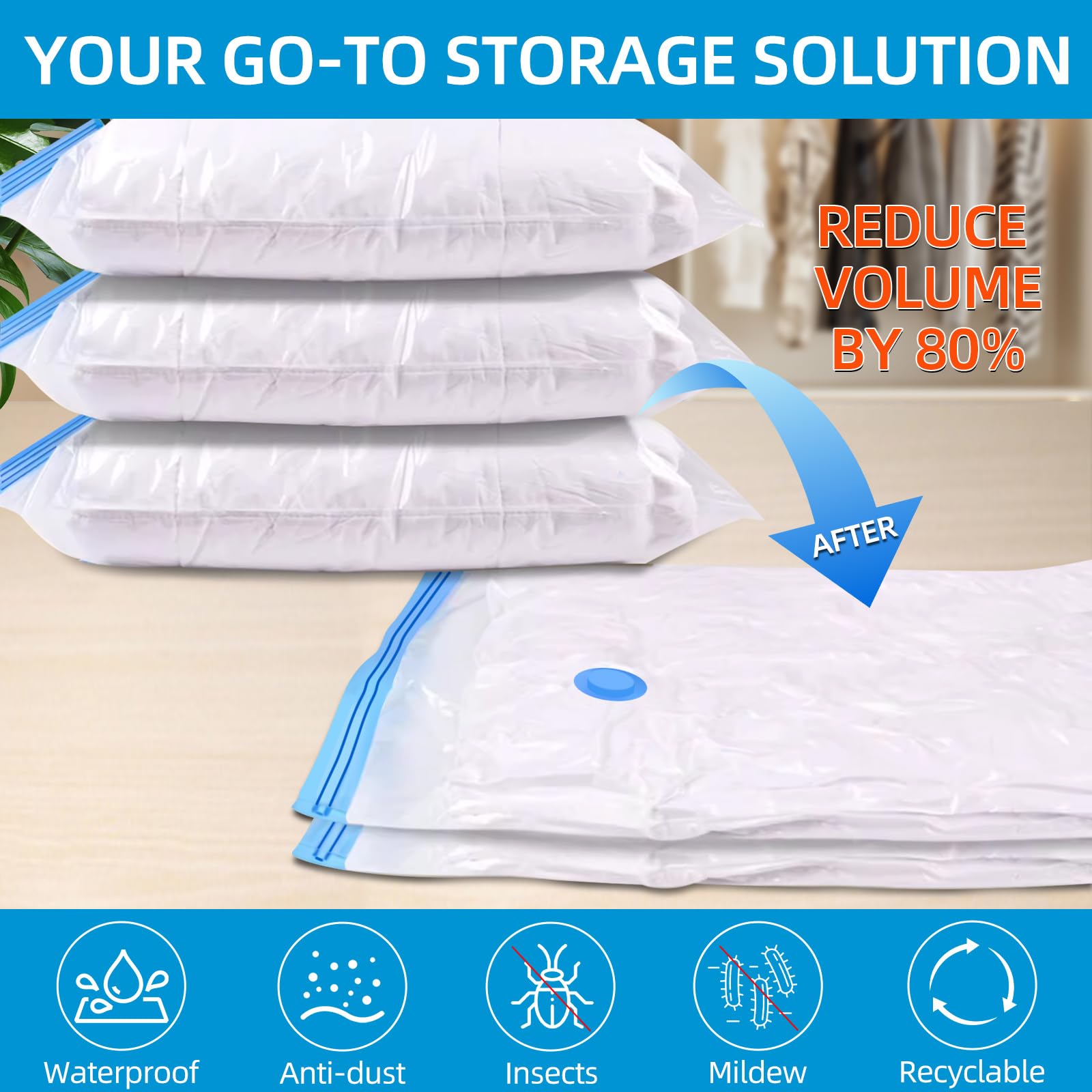 NOEAIKE 20 Pack Vacuum Storage Bags with Hand Pump,Space Saver Vacuum Seal Bags(4Jumbo 4Large 4Medium 4Small 4Roll Up) Compression Bags for Packing/Moving for Clothes,Blankets,Bedding,Comforter