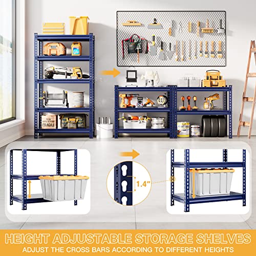 REIBII 72" Garage Shelving Heavy Duty Garage Storage Shelves Load 1700LBS Adjustable Heavy Duty Shelving 5 Tier Metal Shelving for Storage Industrial Shelving 31.9" W x 17.1" D x 72" H Blue 2 Pack