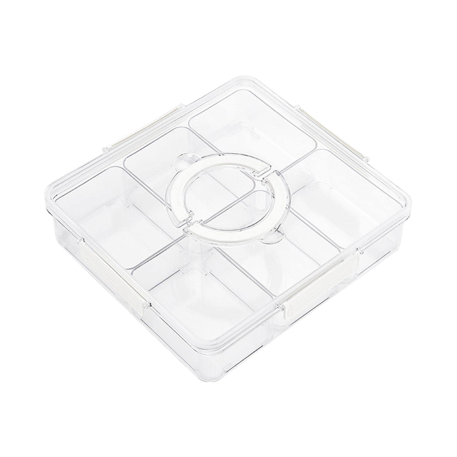 KLKCMS Snack Container Divided Food Storage Container Clear 6 Grids with Handle Lid, Divided Seasoning Box, Dried Fruit Plate for nuts Cookies