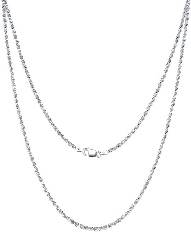 Silver Necklace for women men 2mm Rope Chain 925 Sterling Silver Clasp Rope Chain Silver Chain for men 16/18/20/22/24/26/28/30 Inches(16)