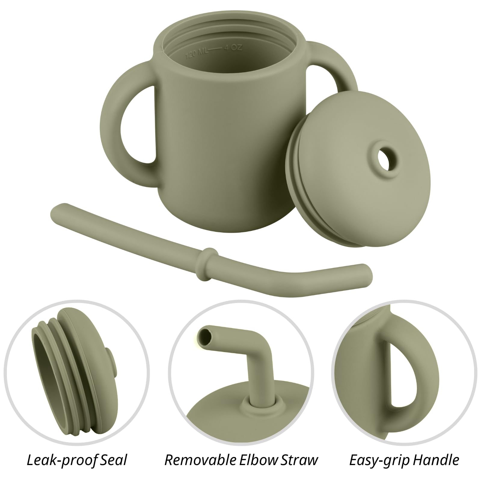 Mintlyfe Baby Trainer Cup, Food Grade Silicone Training Cup with Anti-Drop Straw and Non-Slip Handes, BPA-Free, Unbreakable, Spill Proof Sippy Cup for Toddlers, 4 oz (Sage)