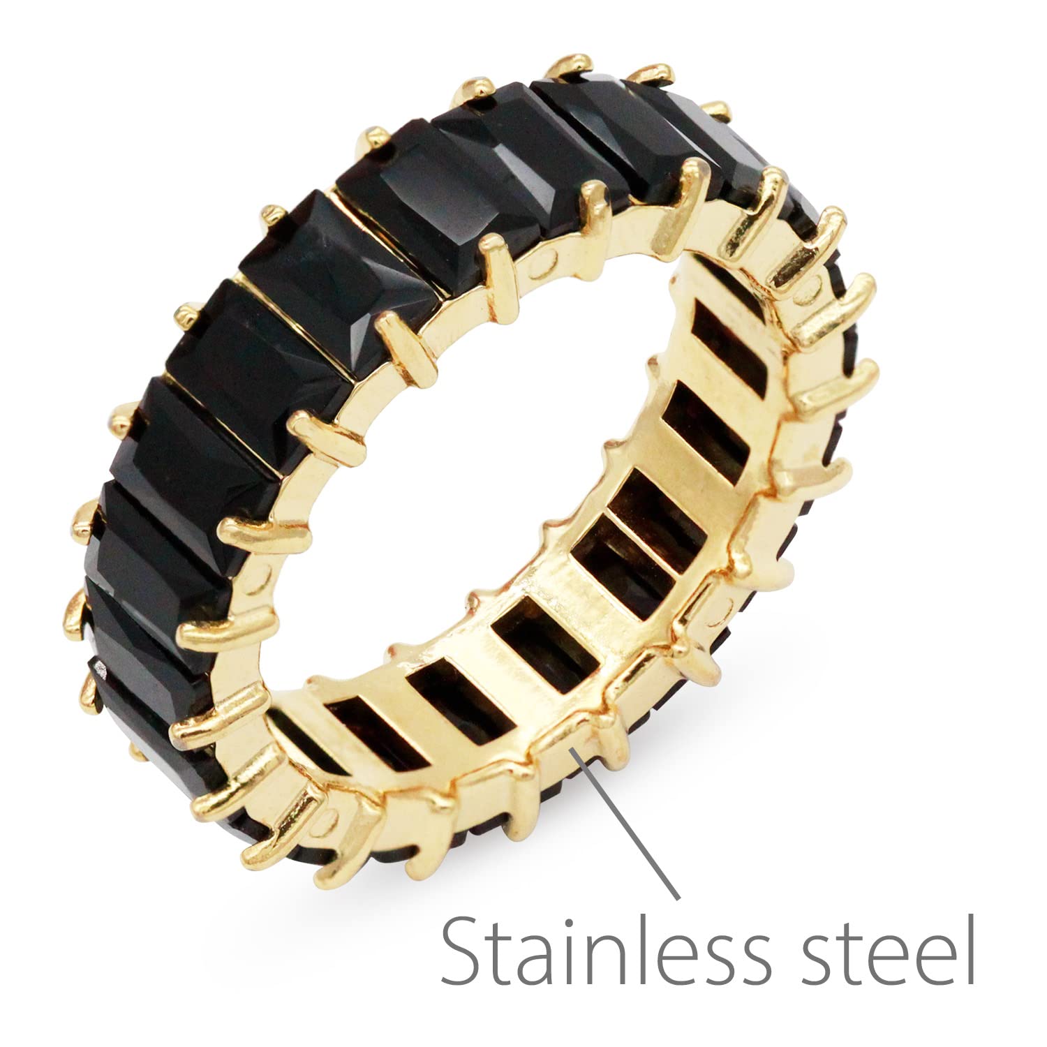 Lavencious 5mm Radiant Cubic Zirconia Stainless Steel Eternity Ring All-Around Band Ring for Women Size 6-9 (Black-8)