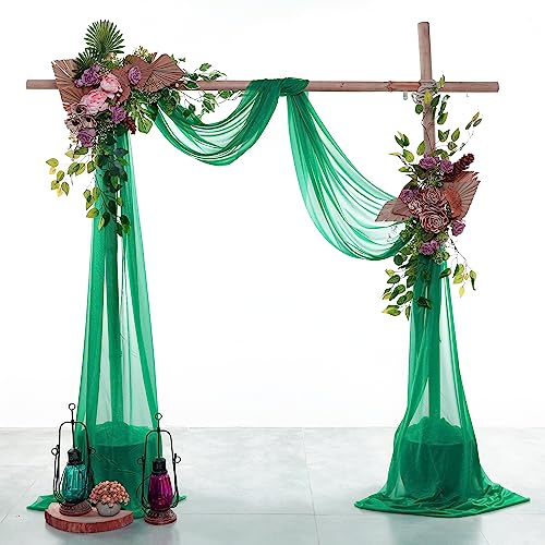 MDS Pack of 2 Panels (30" Width x 20Ft Long) Wedding Arch Draping Fabric Sheer Chiffon Fabric Drapery for Wedding Ceremony Reception Swag and Backdrop Decorations - Emerald Green