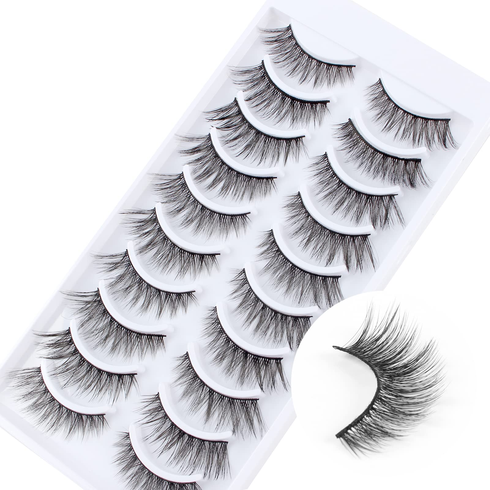 Parriparri Cat Eye Lashes Natural Look 10 Pairs 3D Wispy Faux Mink Eyelashes Light Volume Mink Lashes Reusable Fake Lashes Pack