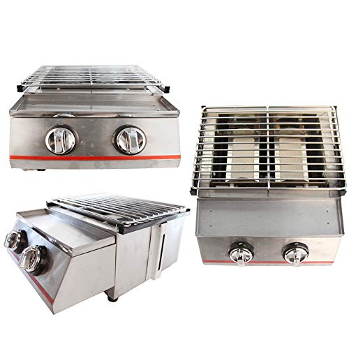 Portable Grill, 2-Burner Grill LPG Gas BBQ Grill, Tabletop Smokeless Outdoor Barbecue Cooker, for Parties, Backyard Barbeques, Camping, Tailgating or Picnicking