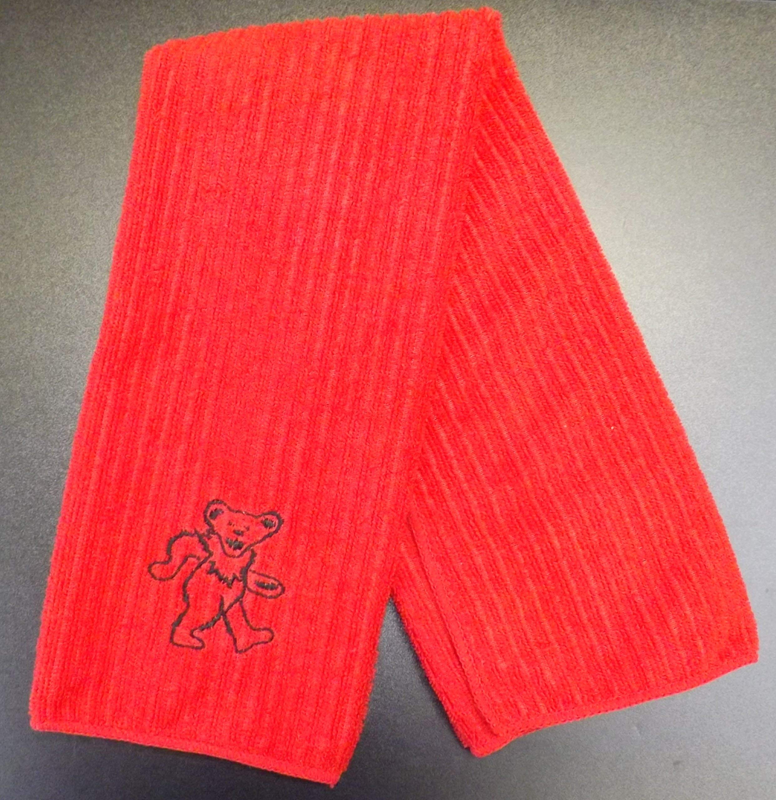 Kitchen Towel with an Embroidered Dancing Bear - Red and Black