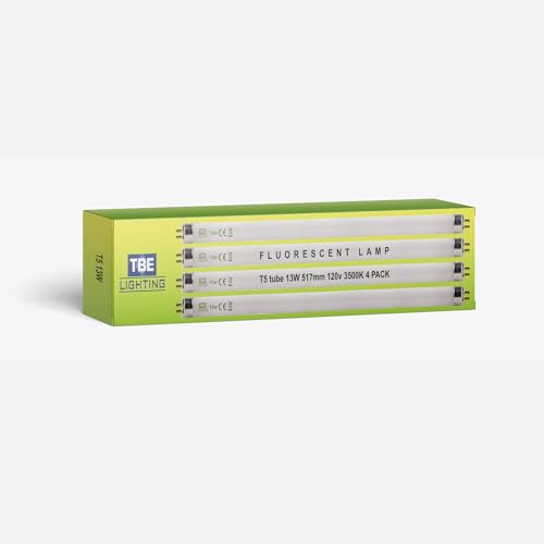 TBE LIGHTING 13w / 21 inch Soft White 3500K Tubes - F13T5/D Fluorescent Tube Lamps 21''- CFL Bulbs - G5 2-Pin Base Fittings - T5 High Efficiency Lamps (4-Pack)