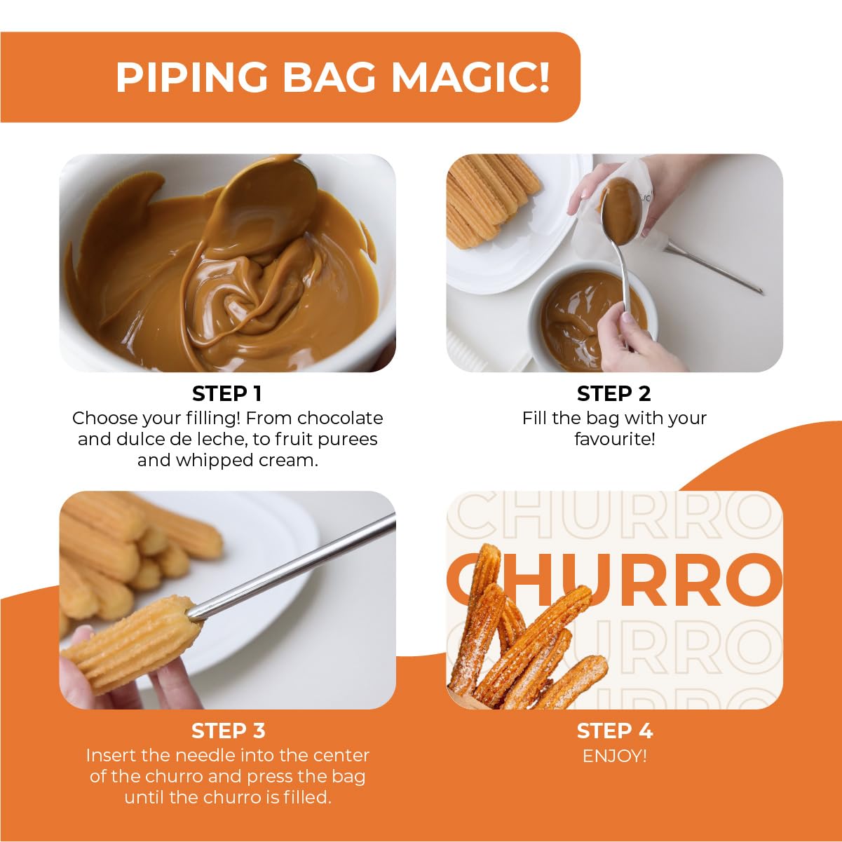 KneadEat Churro Maker Professional Churrera - Churros Gun Kit Set. Includes a Piping Bag with a Large Needle. QR e-recipe included (Gun 1lb)