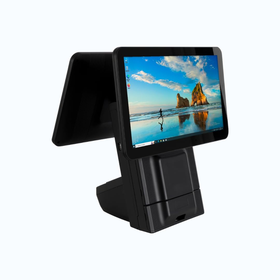 Multzo All in One Point of Sale M9W with 15.6'' Dual Touch Screen. Windows 10 OS and an i3 Processor. Touch Pos with 58mm Thermal Printer for Receipts Wi-fi, 4GB RAM and 64GB ROM. (Black)