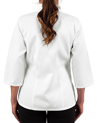 KNG 3/4 Sleeve White Chef Coat for Women - Ladies Fitted Chefs Jacket - M