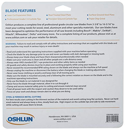Oshlun SBF-080048 8-Inch 48 Tooth TCG Saw Blade with 5/8-Inch Arbor (Diamond Knockout) for Mild Steel and Ferrous Metals