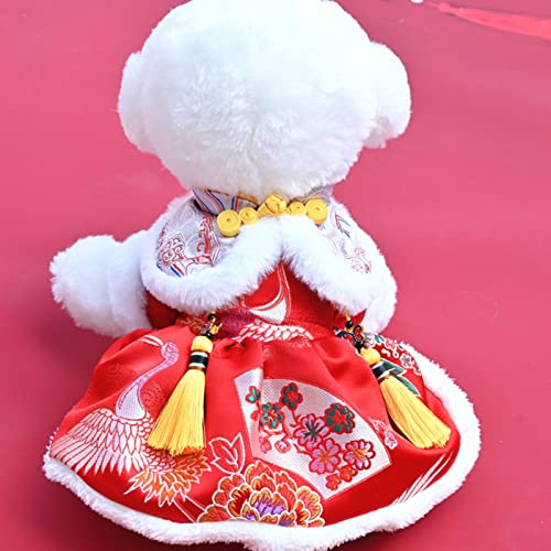 Pet Clothes Exquisite Pattern Dress Up Super Soft Thickened Dog Cat Fleece Lined Dress Pet Winter Outfit Pet Supplies Red S