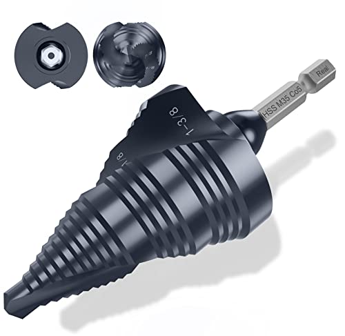 MACXCOIP UPGRADE M35 Cobalt Step Drill Bit with Ultra TiAIN Coating, 1/4" - 1-3/8" Unibit Step Bit with Double Sprial Flute, 1/4" Hex Shank Drill Bit for Metal, Stainless Steel, Aluminum, Copper, Wood