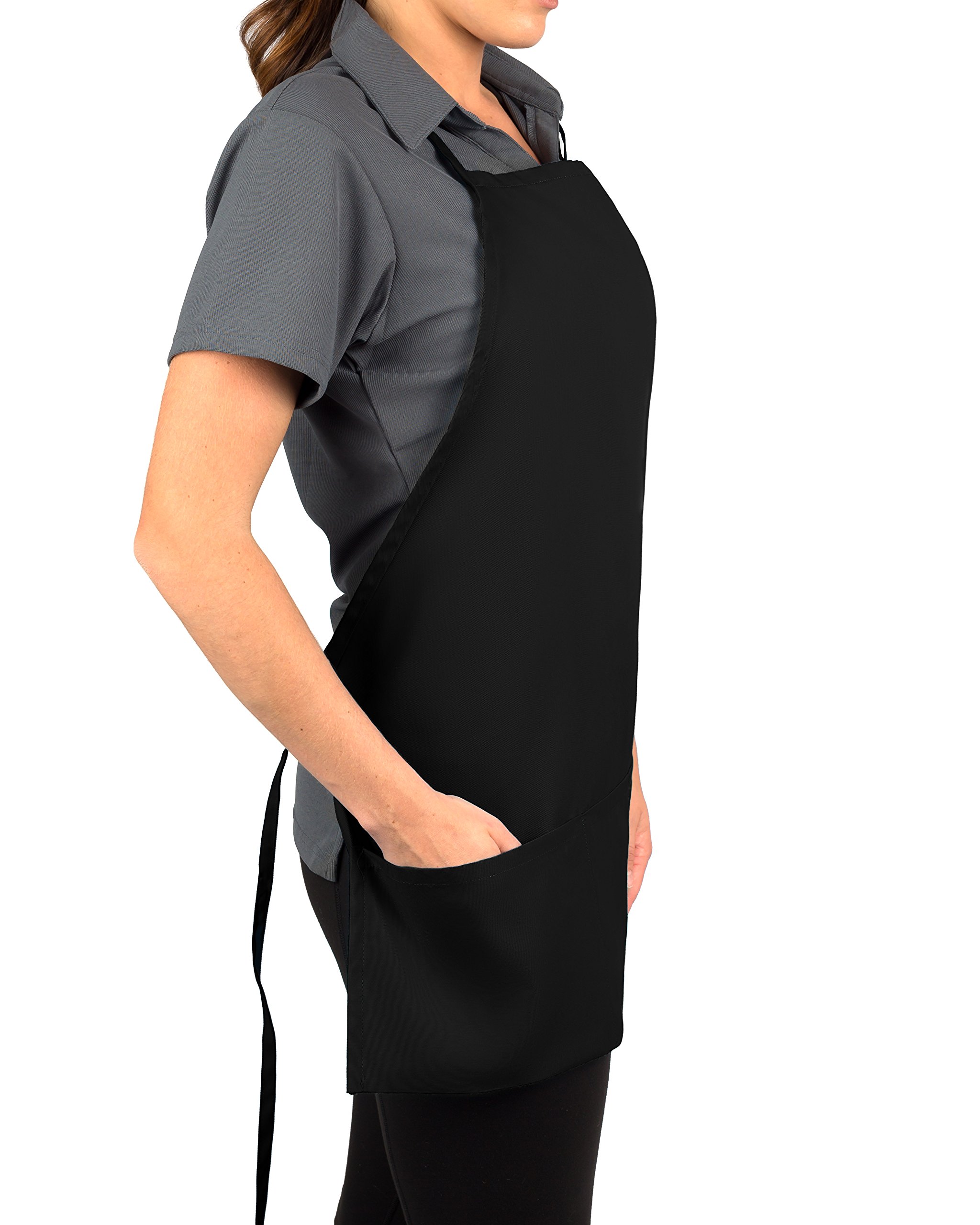 KNG Black 3 Pocket Adjustable Bib Apron for Men and Women - Pack of 2