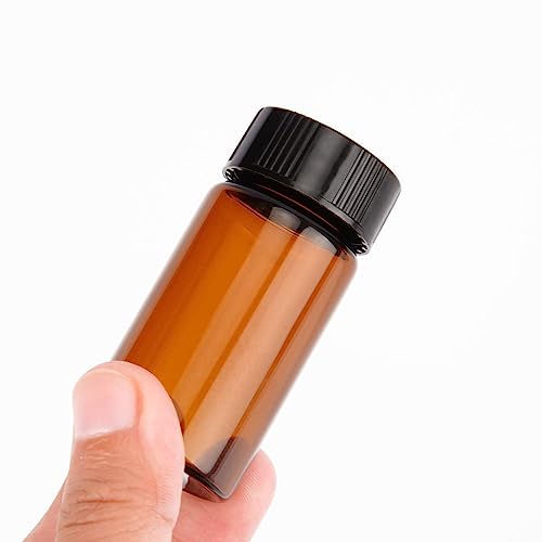 QOAEZK 3ML Glass Sample Vial,Amber Borosilicate Glass Liquid Sampling Sample Glass Thread Bottles,16 * 33mm,13-425 Black Screw Caps with Natural PTFE/White Silicone Liner, pack of 100