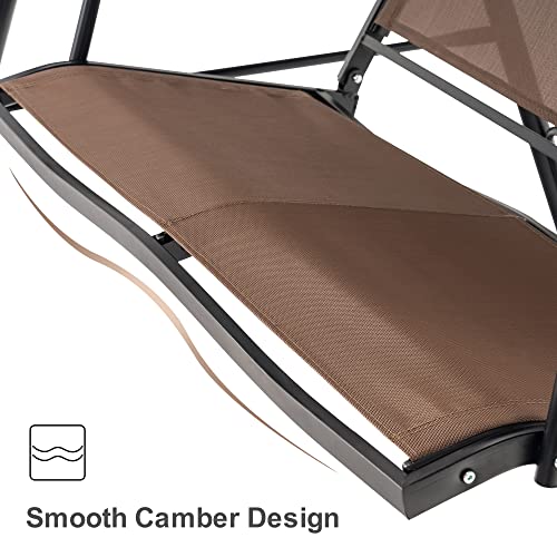 MCombo 2-Person Patio Swing Chair with Adjustable Canopy Outdoor, Steel Frame Breathable Seats Hanging Porch Swing, 4001 (Brown)