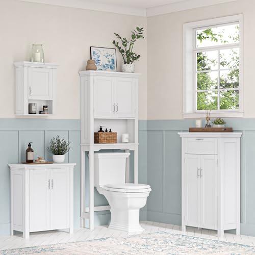 RiverRidge Somerset Single Door Wall Cabinet - Bathroom Medicine Cabinet with Inset Door, Coved Top Shelf, 2 Interior Shelves & Open Display Shelf β Elegant Bathroom Cabinet for Expanded Storage