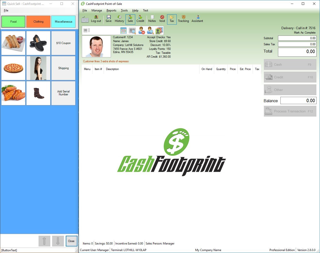 Professional POS Software and Inventory Control, No Monthly Fees, Free Support & Updates - CashFootprint Retail Point of Sale Software by LotHill Solutions - Professional Edition