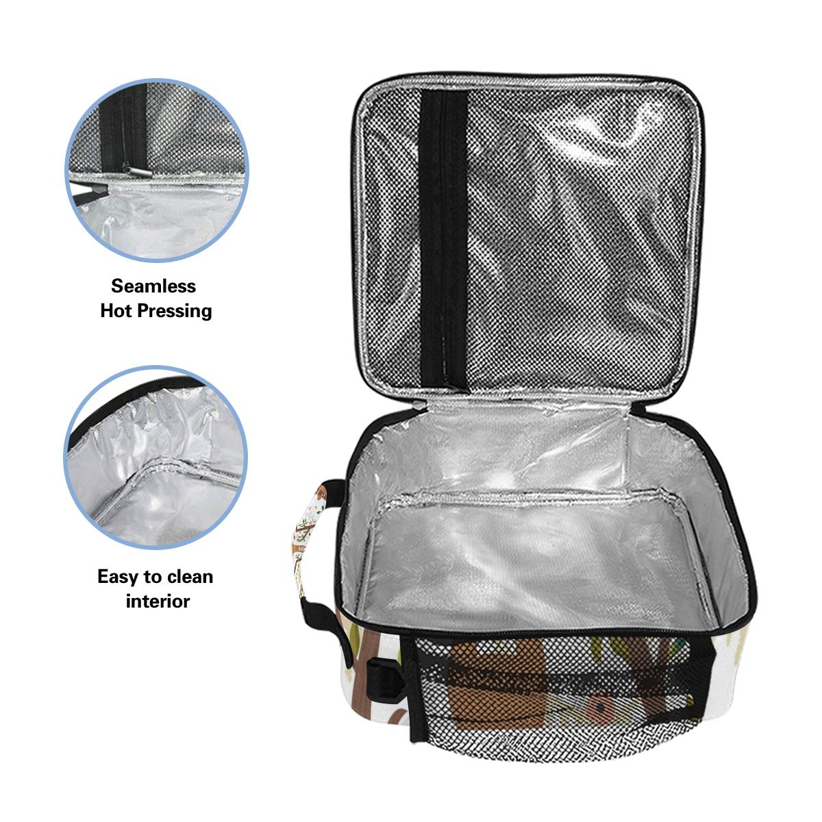 Lunch Box Bag Cute Animal Sloth Flower Leaves Lunchbox Insulated Thermal Cooler Ice Adjustable Shoulder Strap for Women Men Boys Girls