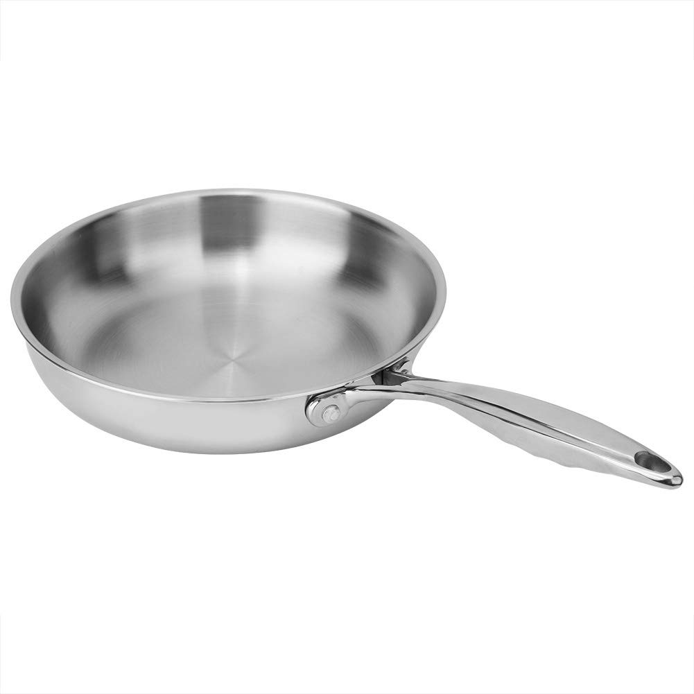 RESTRICTEDLOOP 304 and 403 Stainless Steel Three Layer Flat Non Stick Frying Pan 24cm with Pot Cover for Cooking
