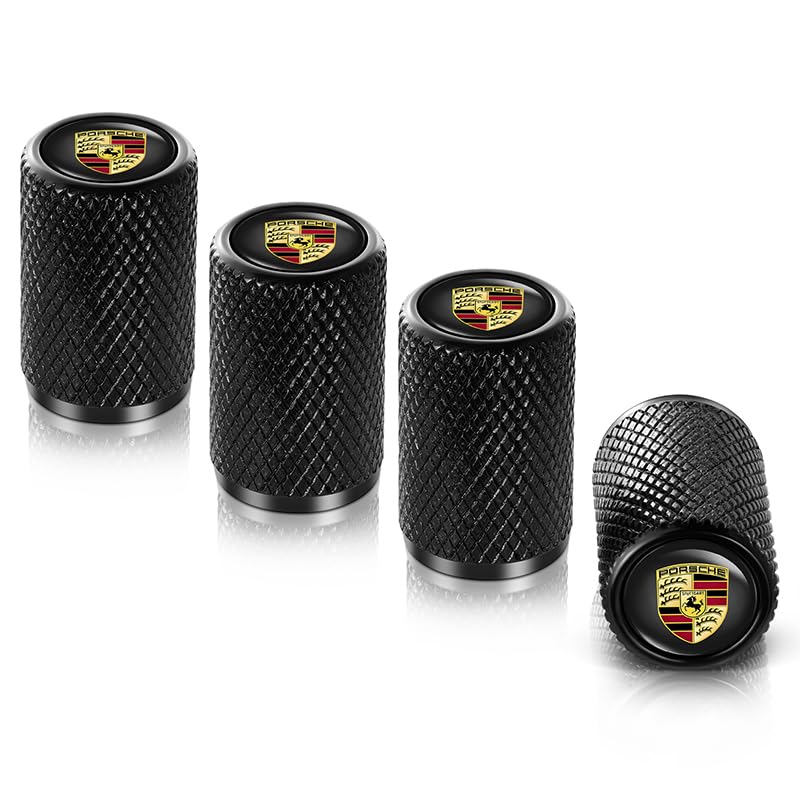 Metal Auto Tire Valve Stem Compatible with Porsche 718 911 Macan Taycan Paramera Cayenne Trim Accessories 4pcs (Black)