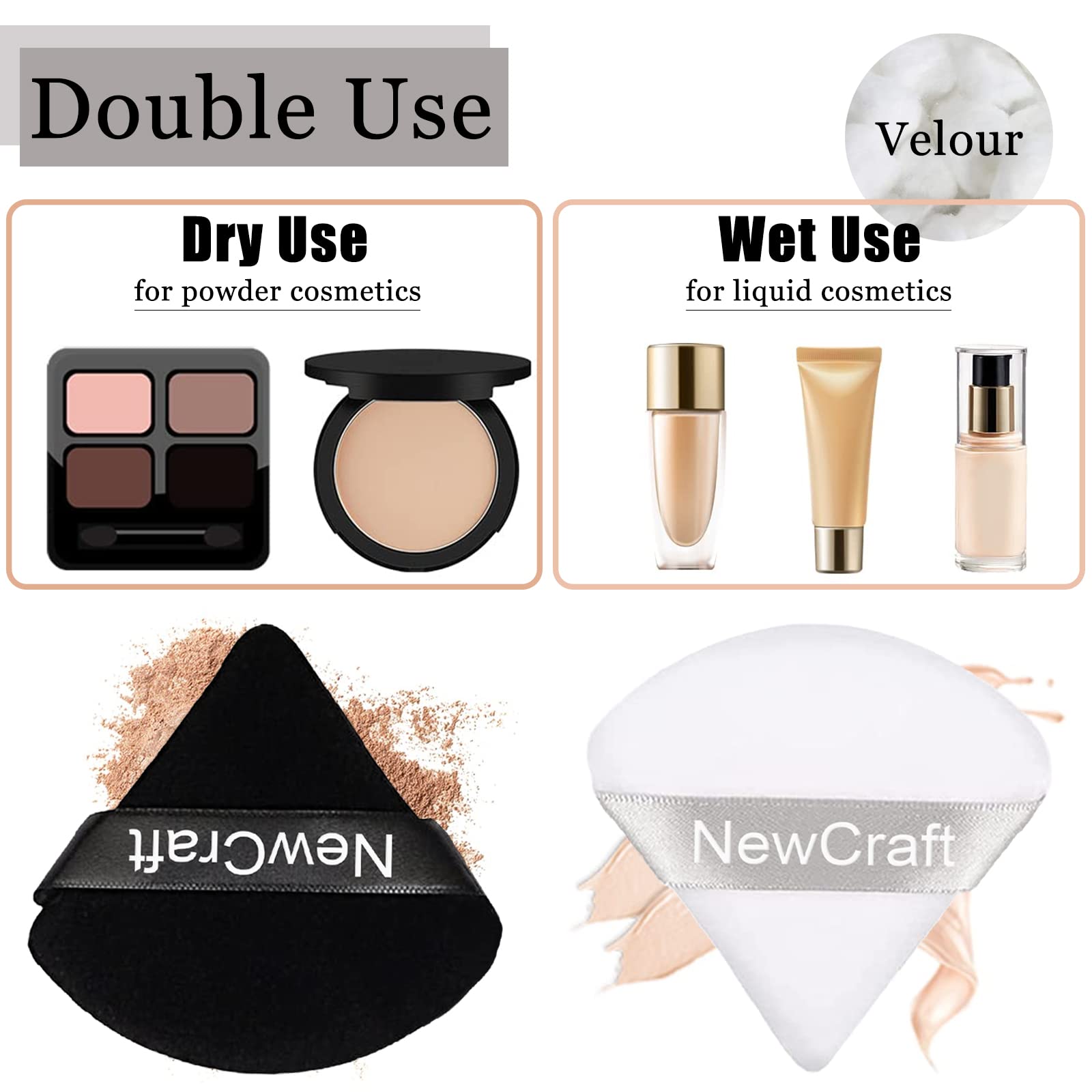 NewCraft 6 Pieces Powder Puffs Set for Face Makeup, Triangle Puff Soft Velour Loose Powder Mineral with Delicate Ribbon, Cosmetic Setting Puff Cute Beauty Make Up Tool