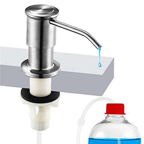 One Sight Soap Dispenser for Kitchen Sink and 47'' No-spill Extension Tube Kit, Stainless Steel, Kitchen Dish Soap Dispenser Pump In Sink Connects Directly To Soap Bottle