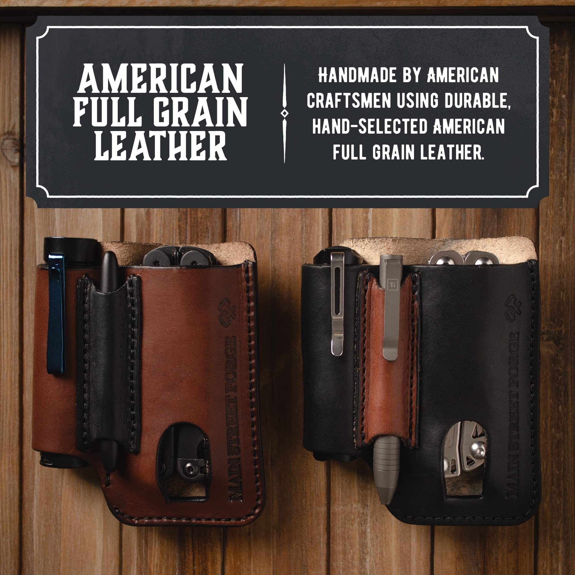 Made in USA Leather EDC Pouch | Leather Multitool Sheath/Holster for Men | Belt Clip/Pocket Organizer for Leatherman, Gerber & SOG Multitools | Knife/Multi Tool & Flashlight & Pen Holder