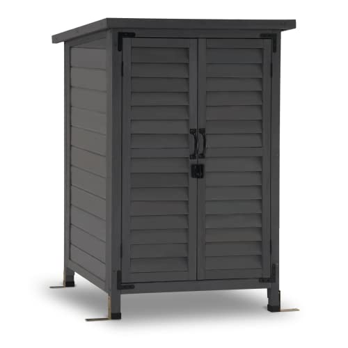MCombo Outdoor Wood Storage Cabinet, Small Size Garden Wooden Tool Shed with Double Doors, Outside Tools Cabinet for Backyard (24.6βx 18.3βx38.2β) 0985 (Grey)