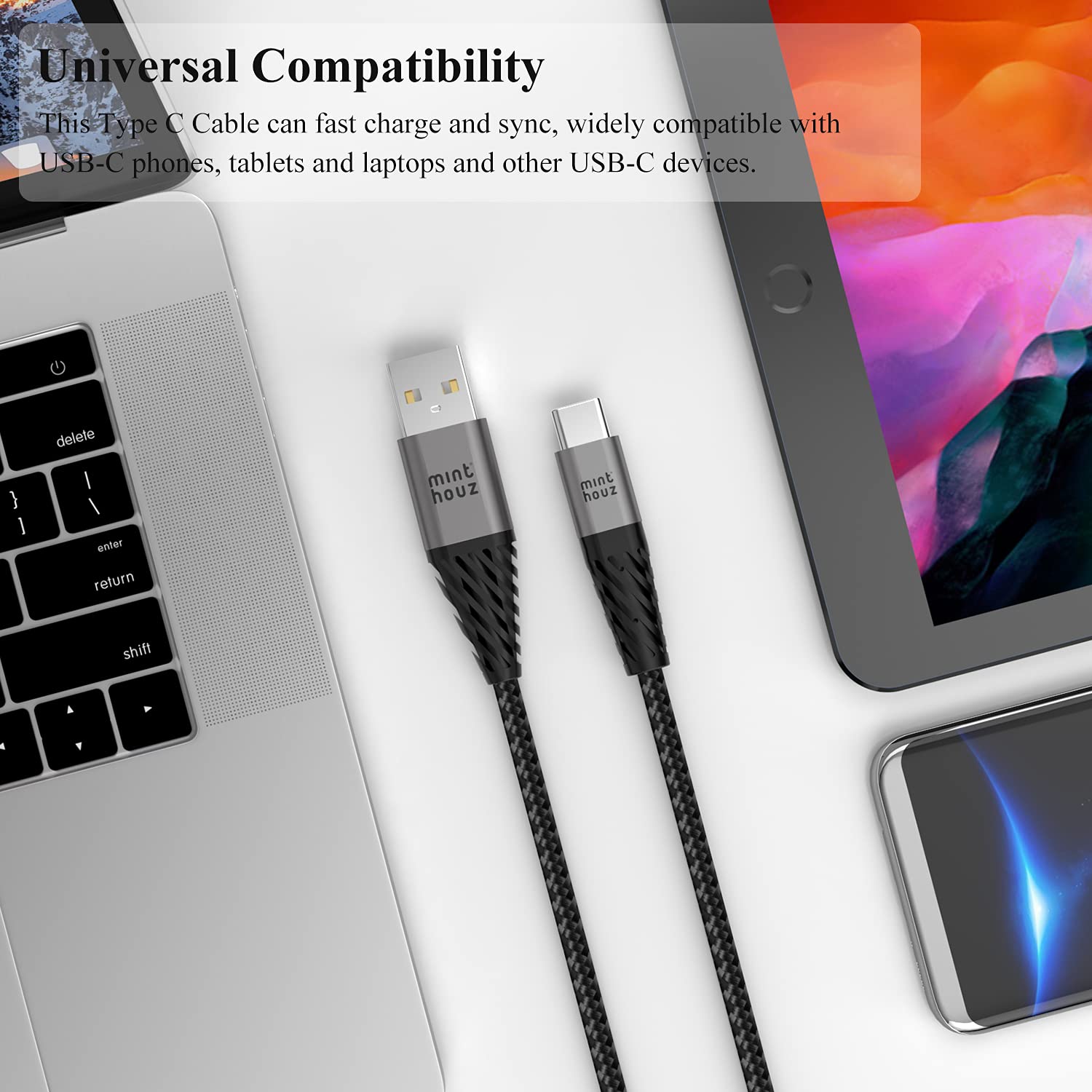 Minthouz USB C 60W Cable 3A Fast Charge - USB A to Type C Charge Cable, Compatible with Samsung Galaxy S10 S9 S8 Plus Note 9 8, Huawei, Moto Z Z2, LG V30 V20 [1-Pack 6ft]