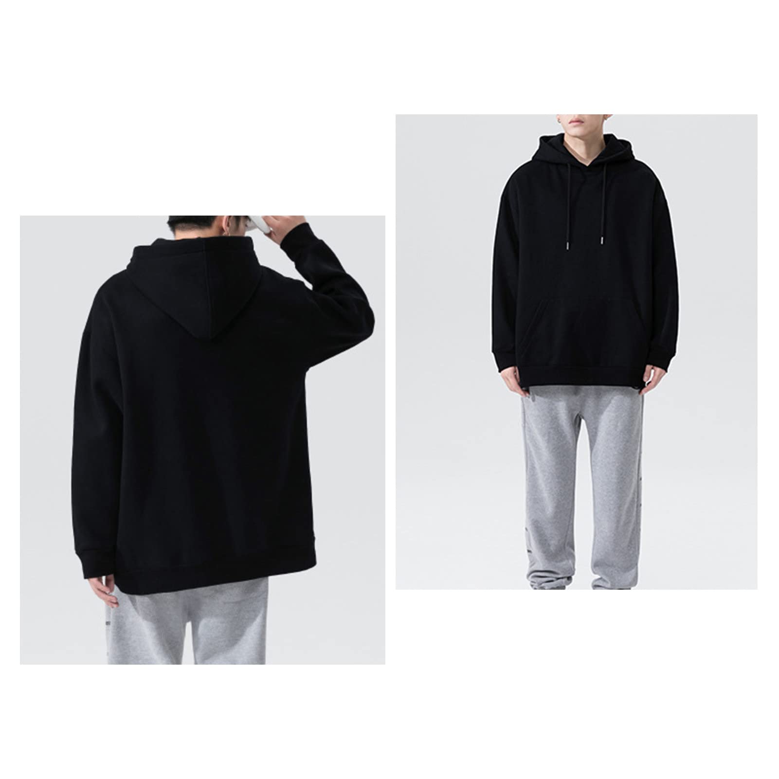 Maiyifu-GJ Men's Solid Loose Fit Pullover Hoodies Casual Athletic Hooded Sweatshirts Long Sleeve Hoodie with Kanga Pocket (Black,5X-Large)