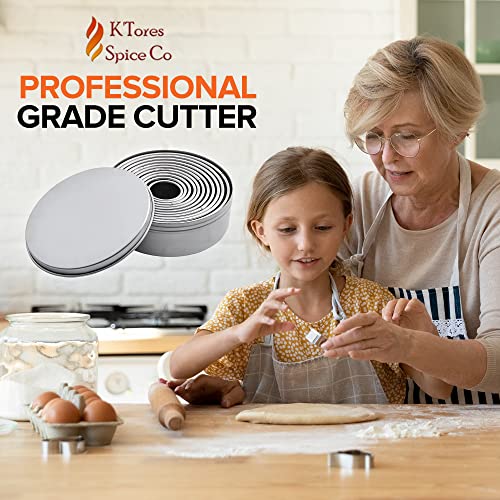 K-Tores Stainless Steel, Round - Cookie Cutters Baking Pastry Cutter Set - Strong Circle Biscuit, Cookie Cutter Set - 11 Cookie Cutter Sizes & Shapes