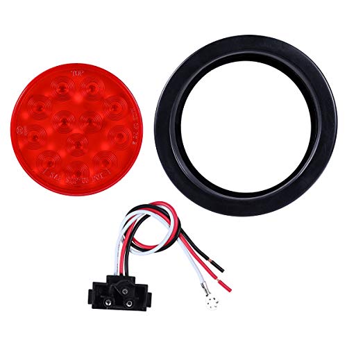 MCRESOAR 4Pcs 4 Inch Round Led Trailer Tail Lights Red 12 LED Waterproof Brake Stop Turn Tail Marker Lights Sealed Flush Mount for Truck Trailer RV Grommet and Plug Included