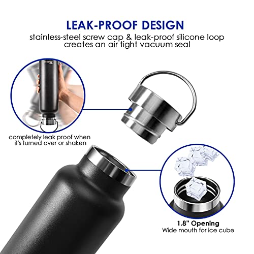 Insulated Water Bottle, 20oz Thermo Vacuum Mug, Stainless Steel Canteen, Wide-Mouth Lids Containers Keeps Liquids Hot&Cold, Leak Proof, Sweat Proof and Double-Walled Design-By BRILLIRARE