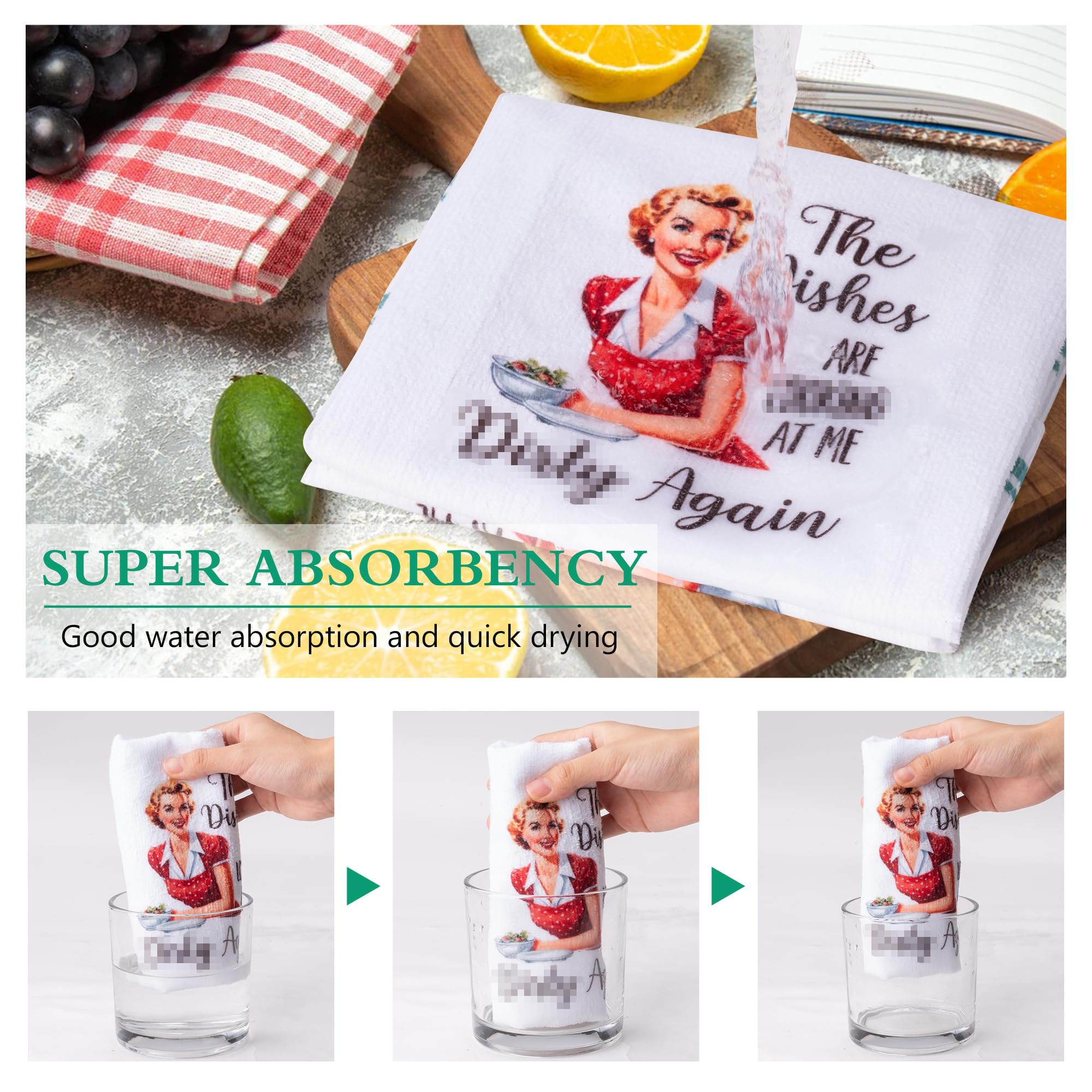 R HORSE 5Pcs Kitchen Dish Towel Funny Joked Themed Dishcloth Absorbent Dish Tea Towel Retro Sassy Lady Kitchen Towel Bar Hand Dishcloth Hilarious Hand Towel Gift for Hostess Mom Women Housewarming
