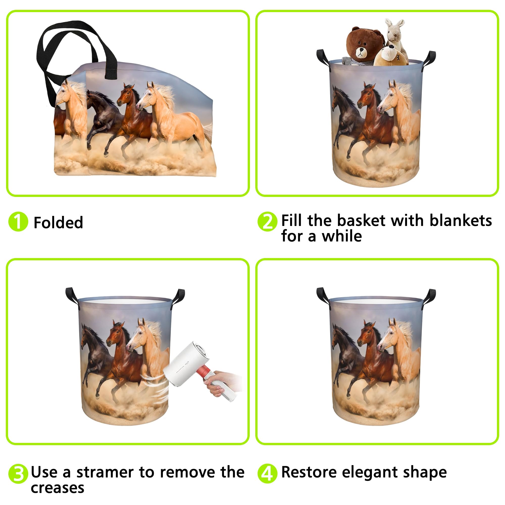 Naqiuli Horse Run Gallop in Sand Laundry Basket Foldable Laundry Hamper Waterproof Oxford Cloth Large Laundry Basket Clothes Storage Bucket Toy Organizer For Bathroom,Laundry,College 17.3 x16.5 Inch