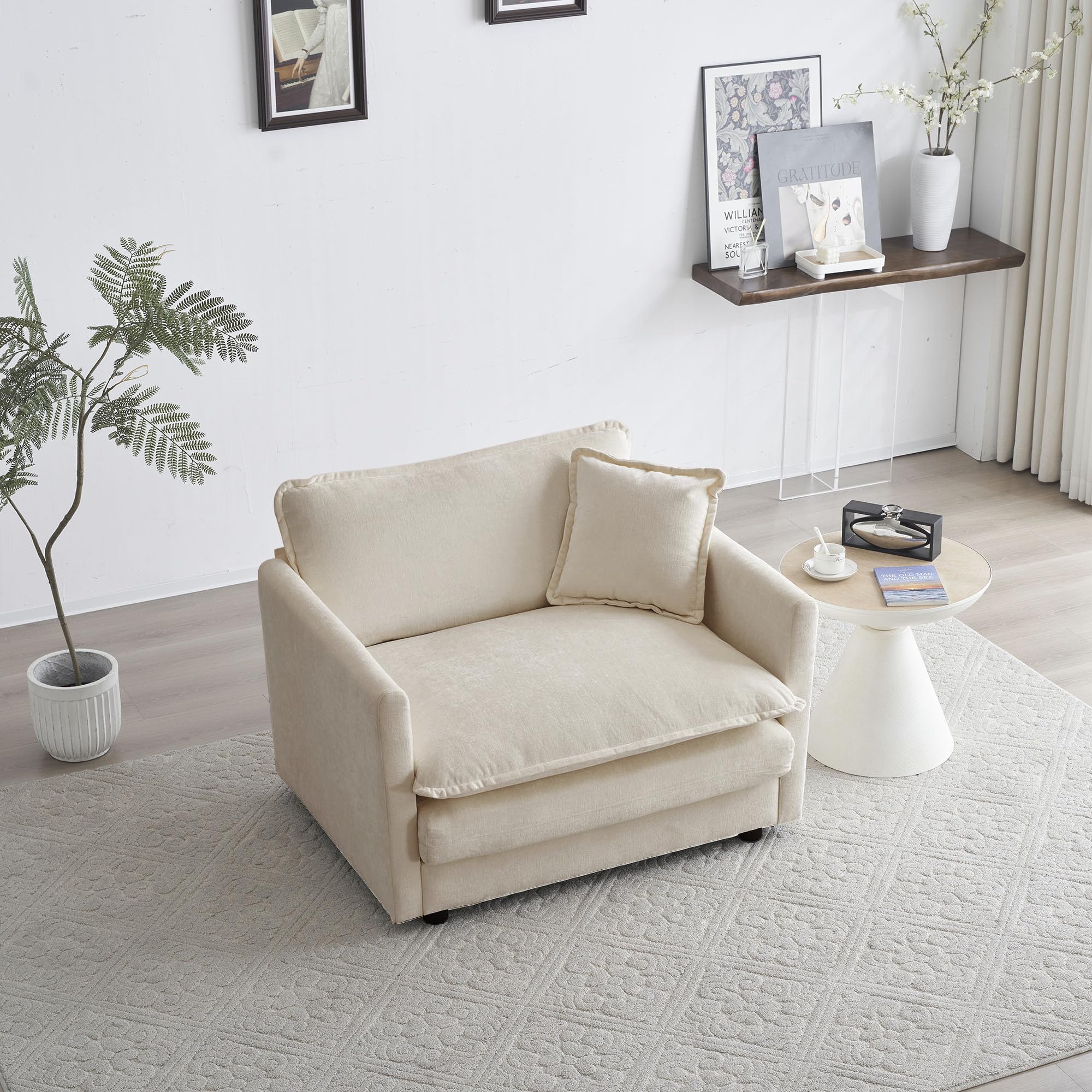 Tmsan 41.4" Chenille Oversized Accent Chair, Comfy Single Sofa Cloud Couch Chair Modern Luxury Arm Chair with Pillow for Living Room Bedroom Apartment Office, Light Coffee
